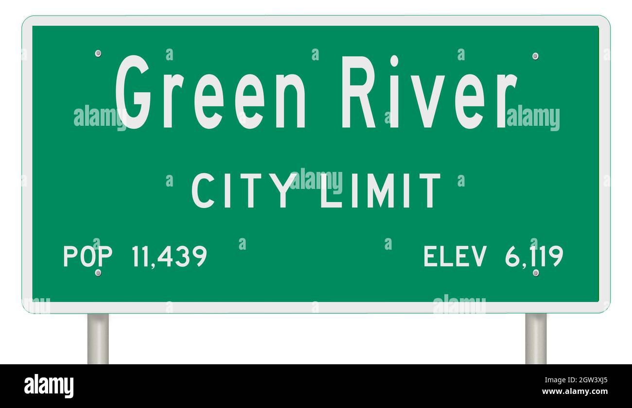 Rendering of a green Wyoming highway sign with city information Stock ...