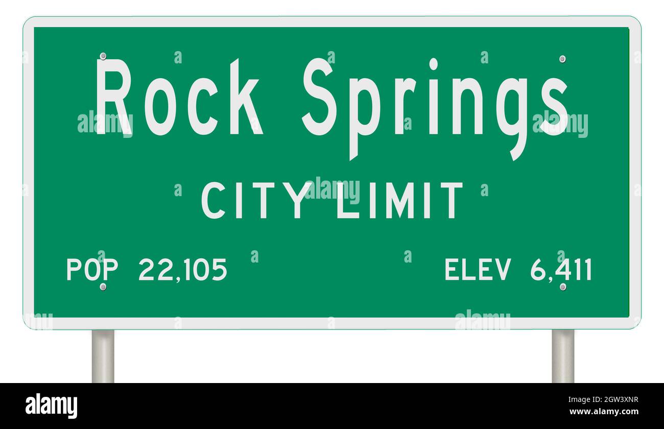 Rendering of a green Wyoming highway sign with city information Stock ...