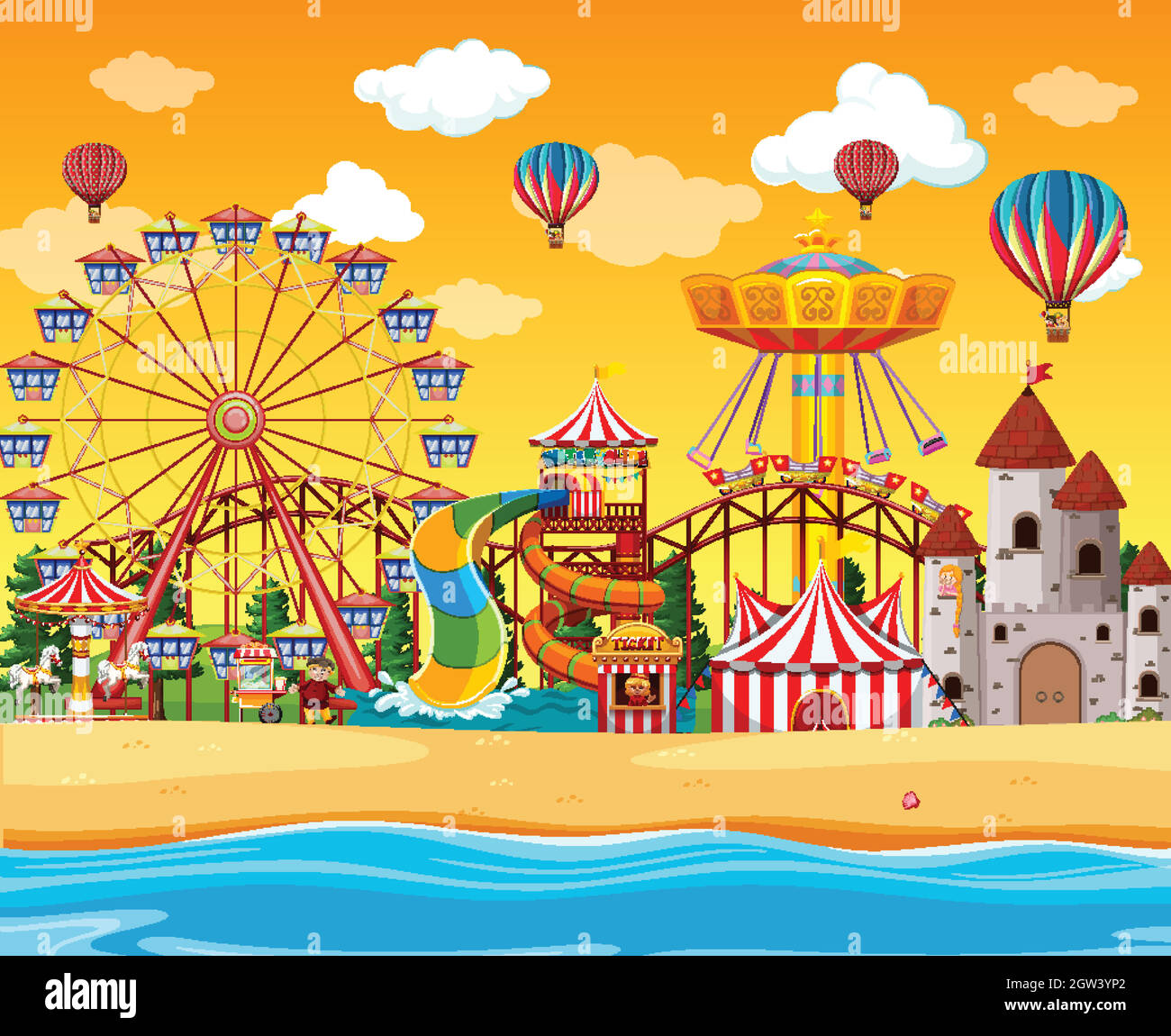 Sunset beach scene in Stock Vector Images - Alamy