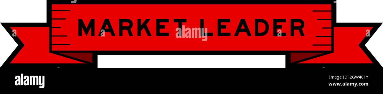 Ribbon label banner with word market leader in red color on white ...