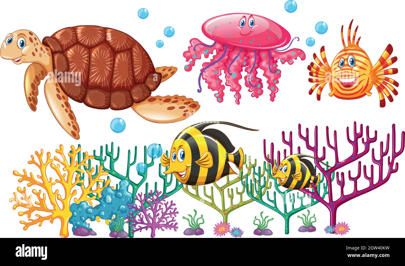 Sea animals swimming around the coral reef Stock Vector Image & Art - Alamy