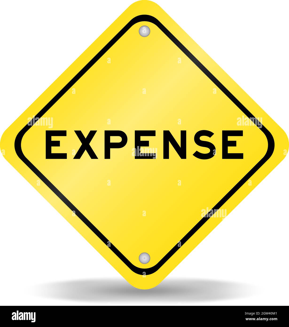 Yellow color transportation sign with word expense on white background ...