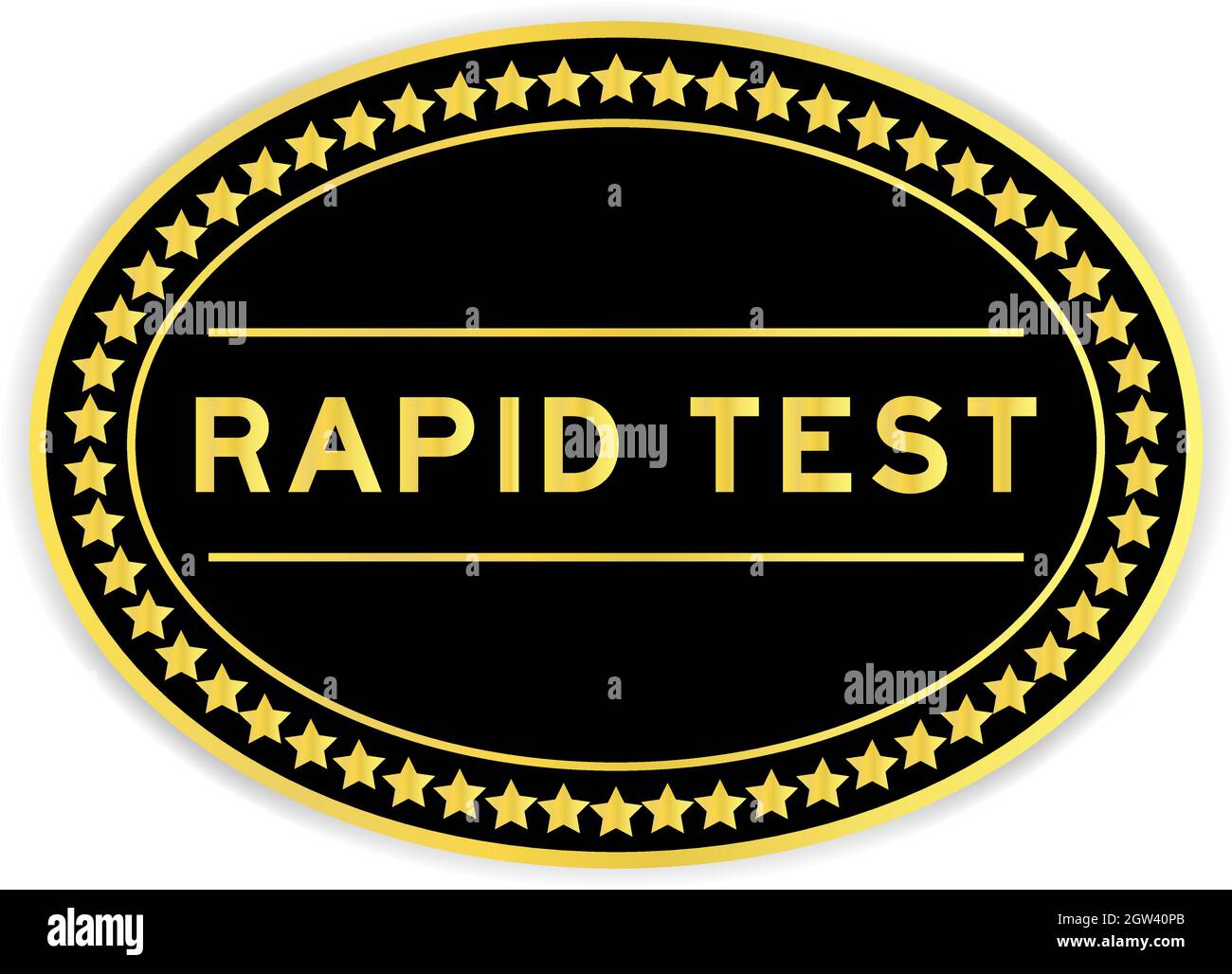 Gold and black color oval label sticker with word rapid test on white ...