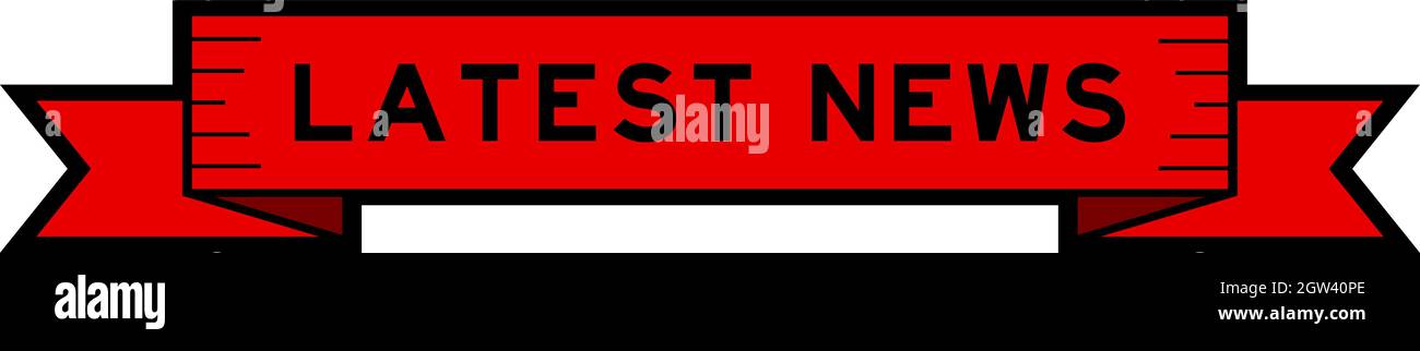 Ribbon label banner with word latest news in red color on white ...