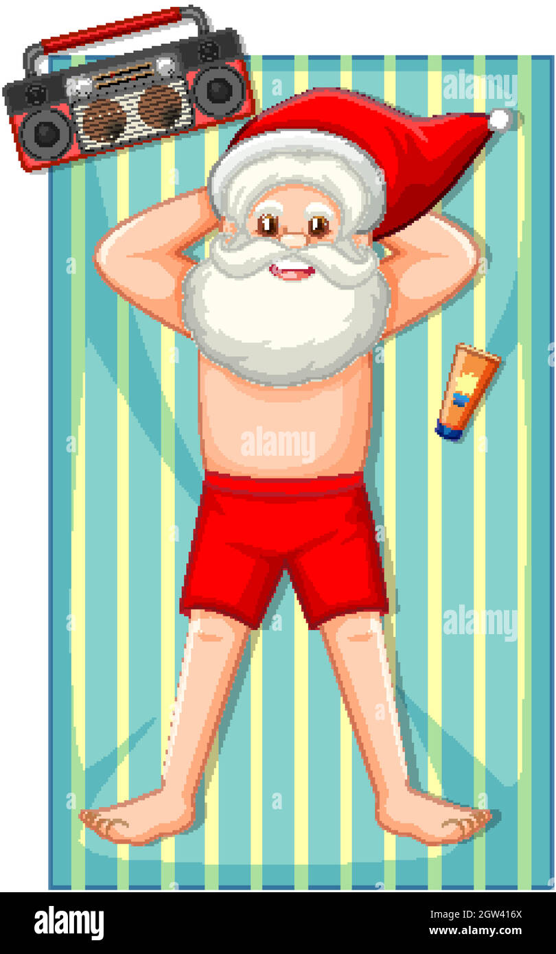 Santa Claus taking sun bath cartoon character isolated on white ...