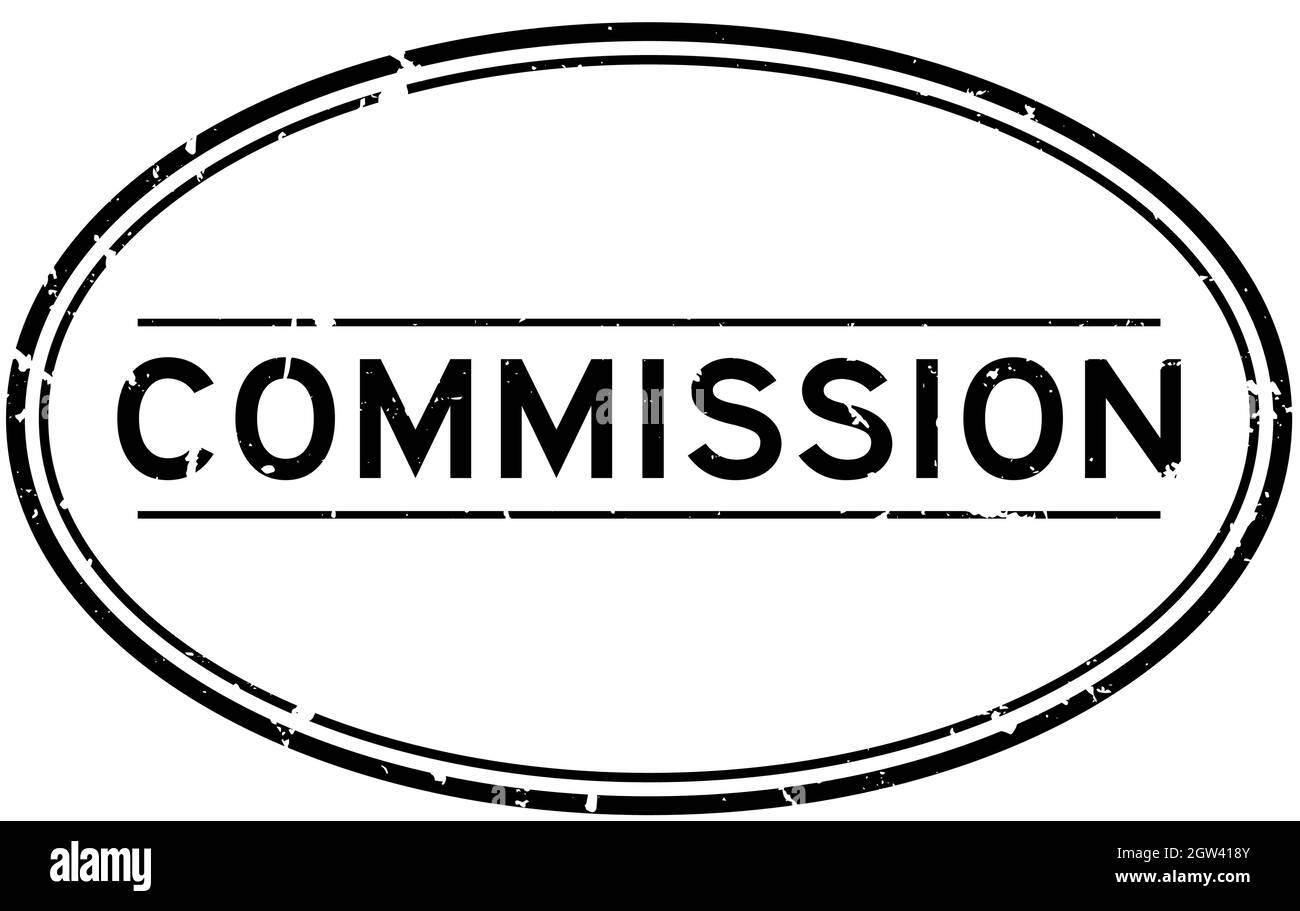 Grunge black commission word oval rubber seal stamp on white background ...