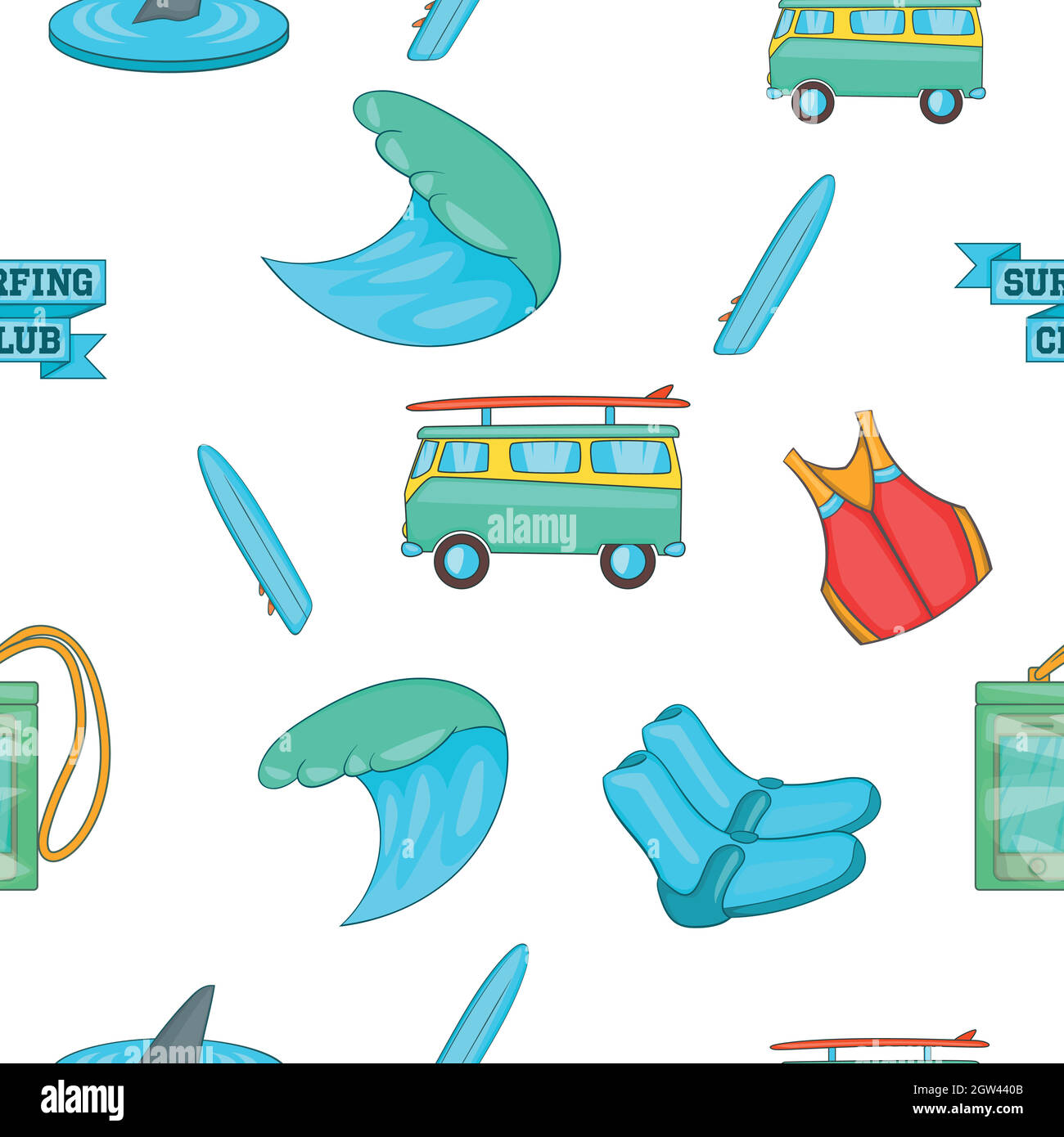 Surfing pattern, cartoon style Stock Vector Image & Art - Alamy