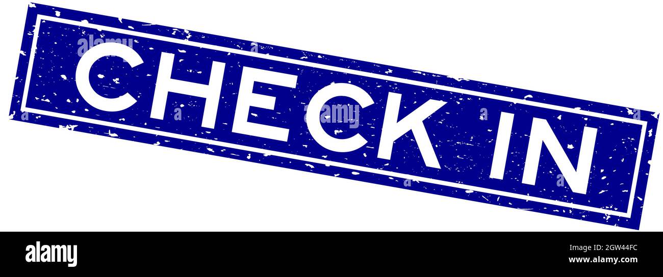 Grunge blue check in word square rubber seal stamp on white background ...