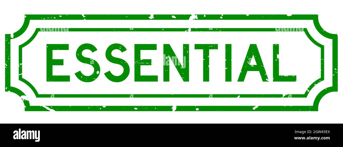 Grunge green essential word rubber business seal stamp on white ...