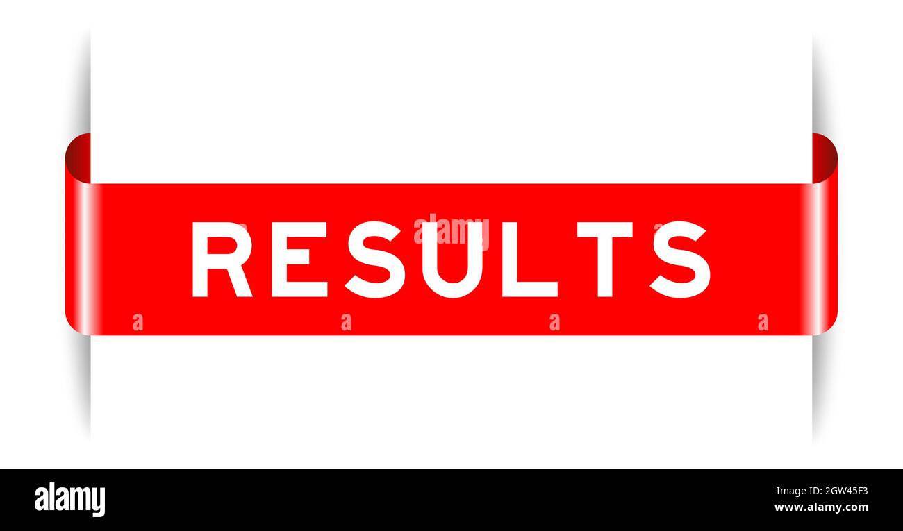 Red color inserted label banner with word results on white background ...