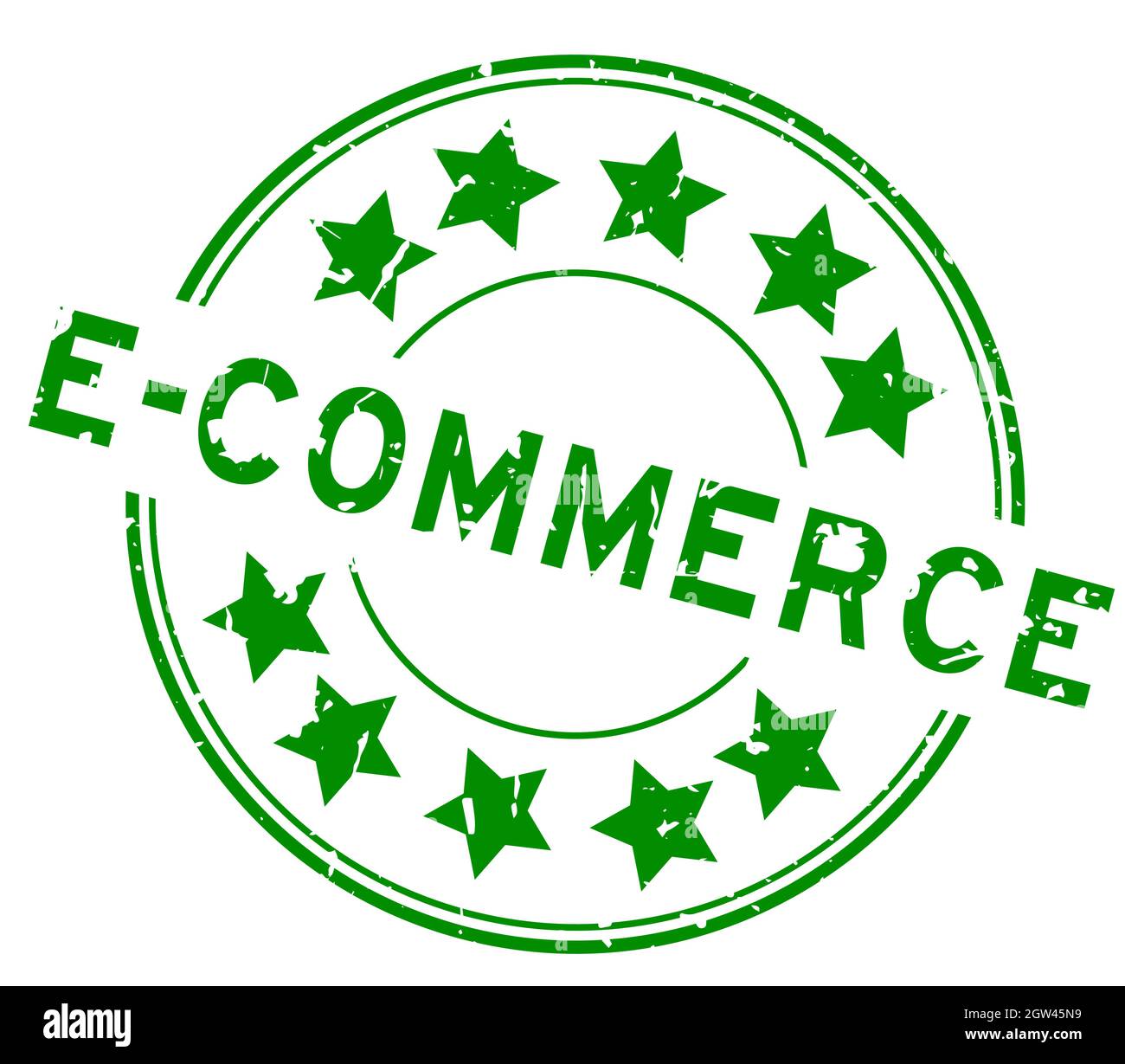 Grunge green e-commerce word with star icon round rubber seal stamp on ...