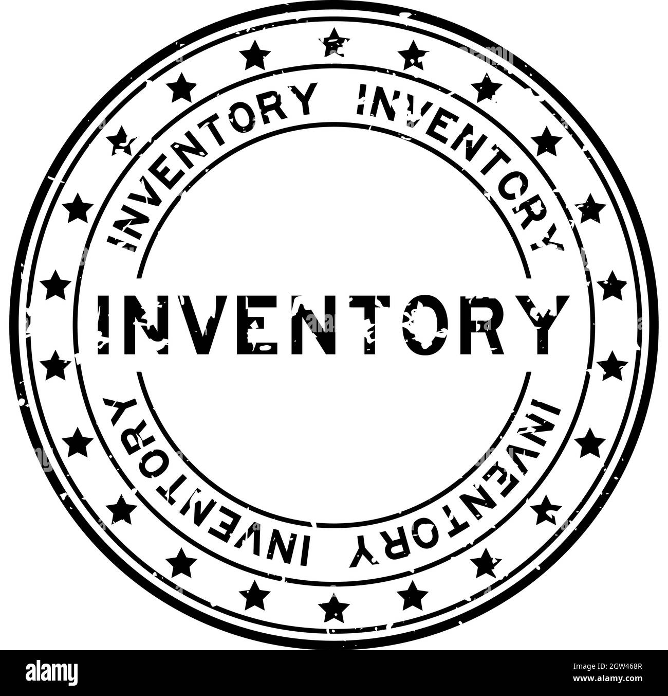 Grunge black inventory word with star icon round rubber seal stamp on ...