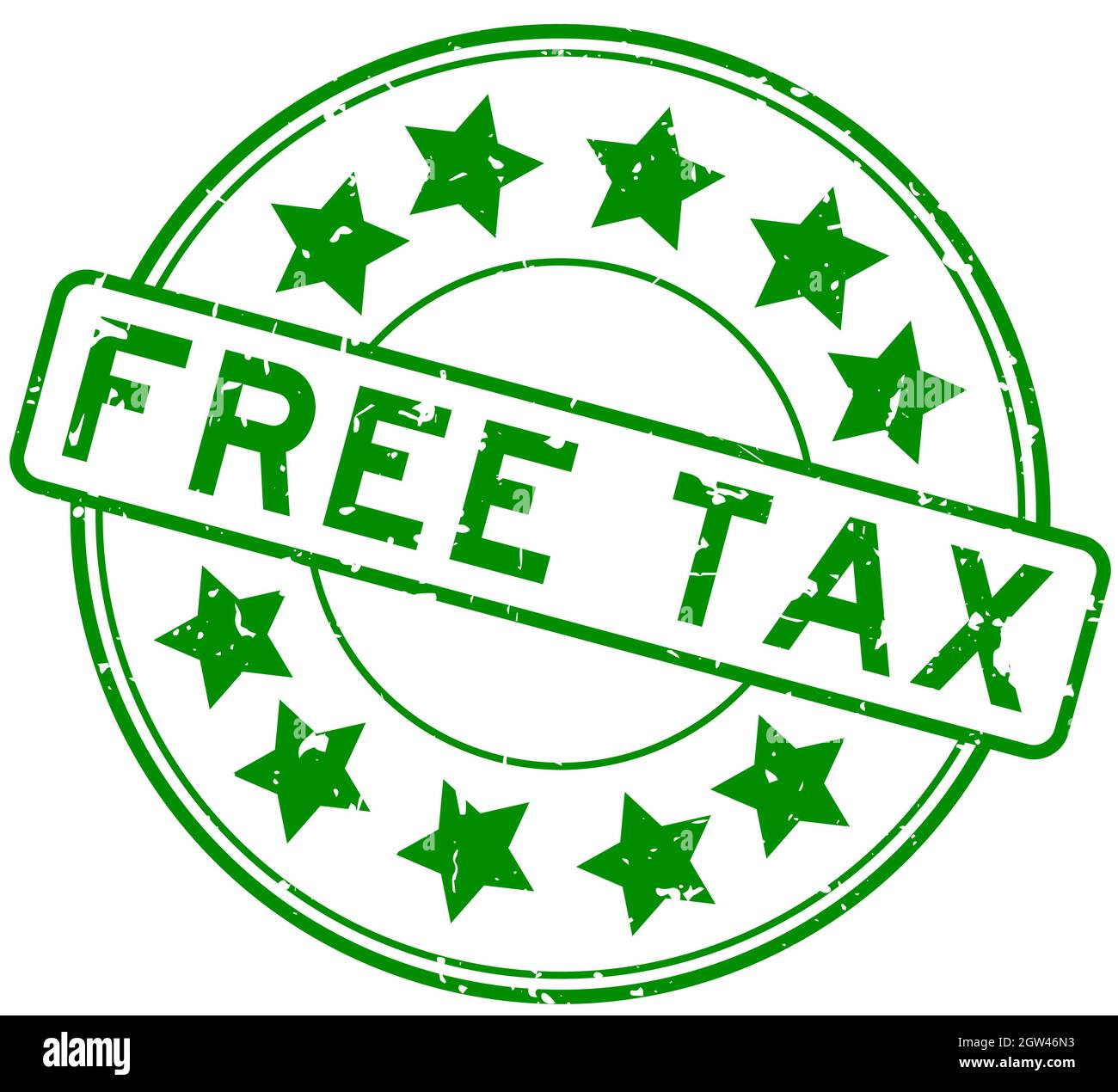 Grunge green free tax word with star icon round rubber seal stamp on ...