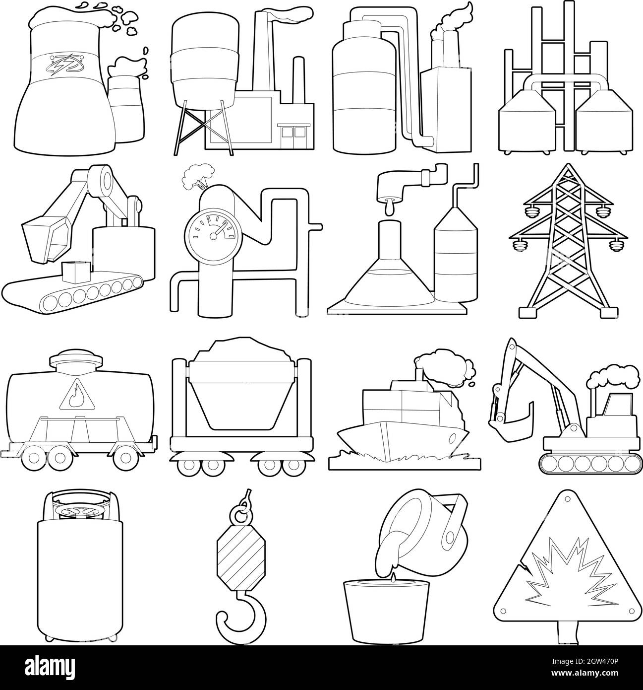 Industrial symbols icons set, outline style Stock Vector Image & Art ...