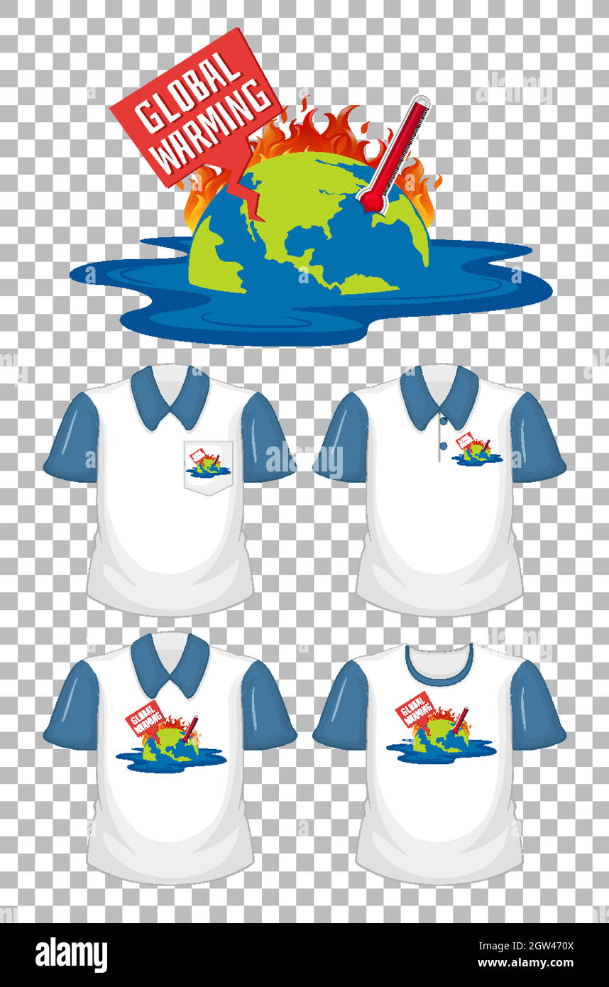 Global warming logo with set of different shirts isolated on ...