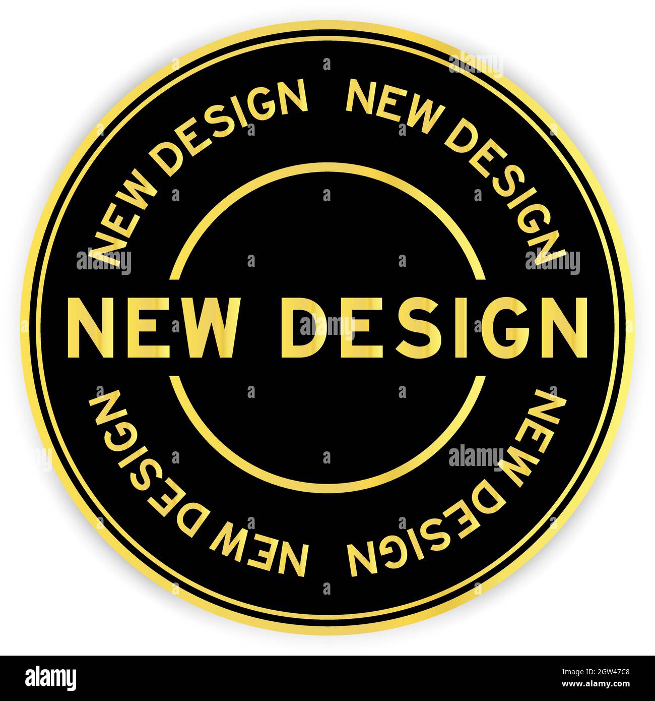 Black and gold color round label sticker with word new design on white ...