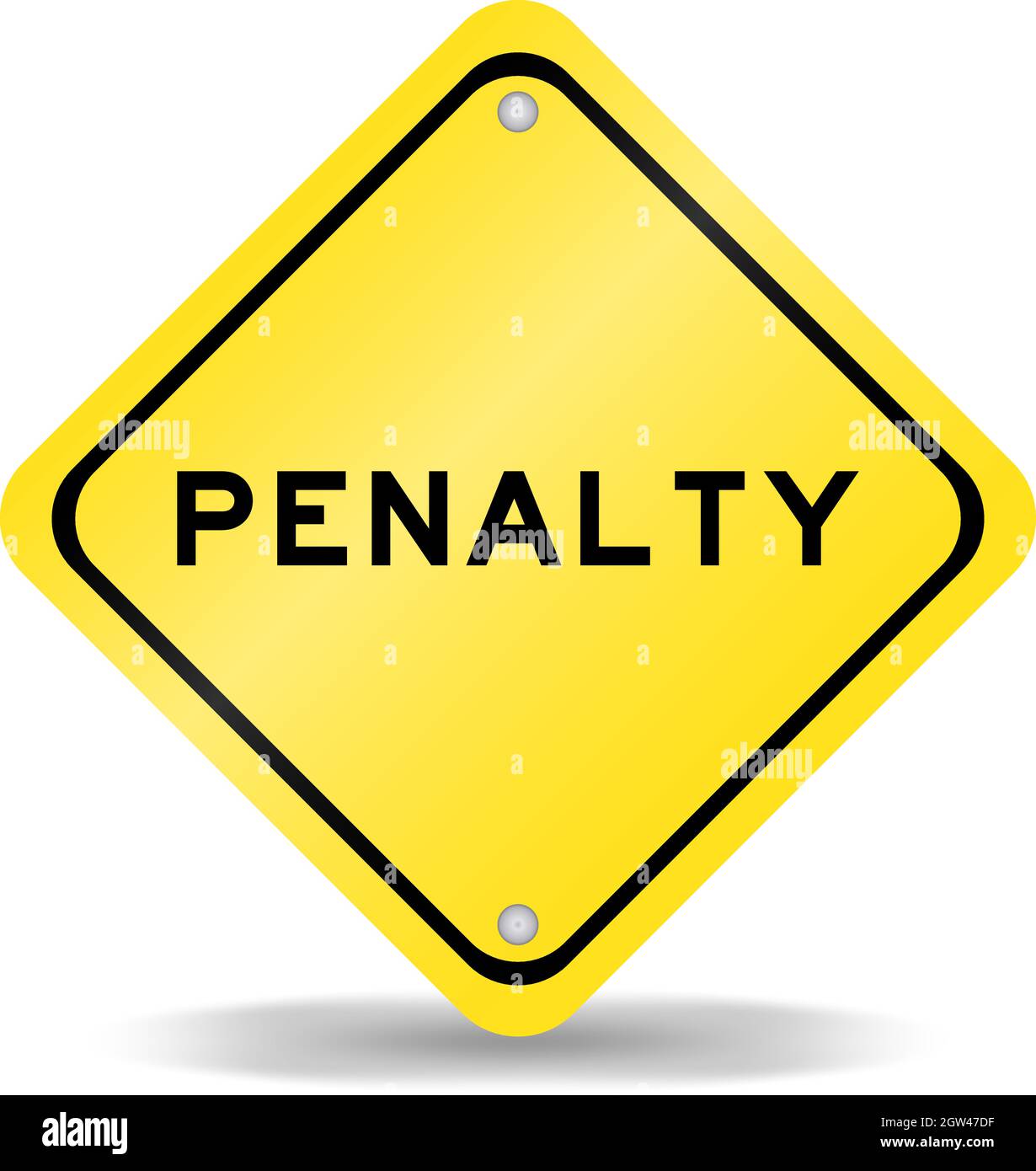 Yellow color transportation sign with word penalty on white background ...