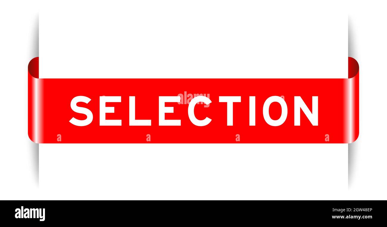 Red color inserted label banner with word selection on white background ...