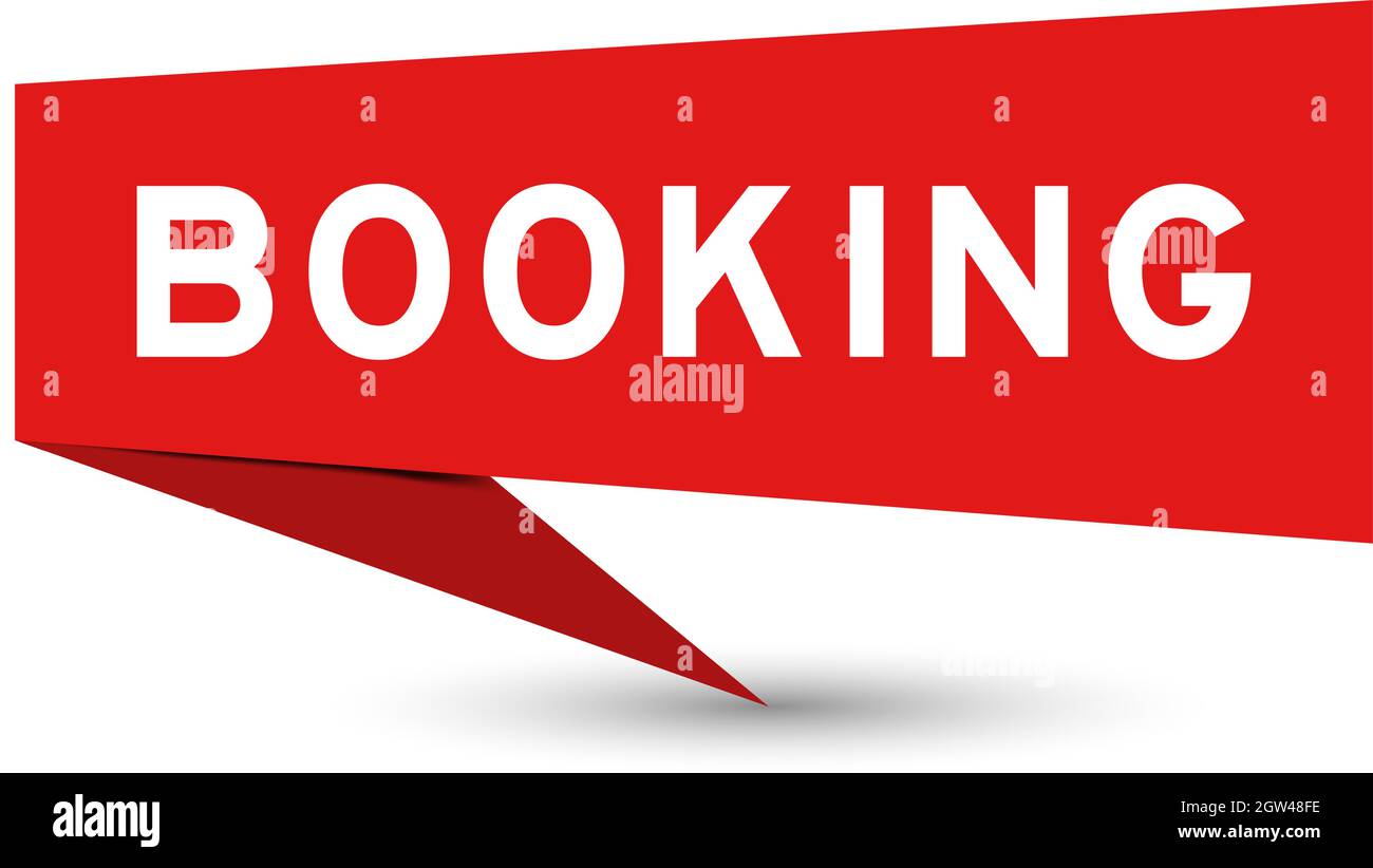 Red color speech banner with word booking on white background Stock ...