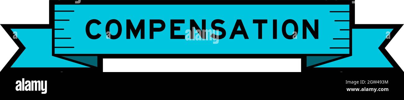 Ribbon label banner with word compensation in blue color on white ...