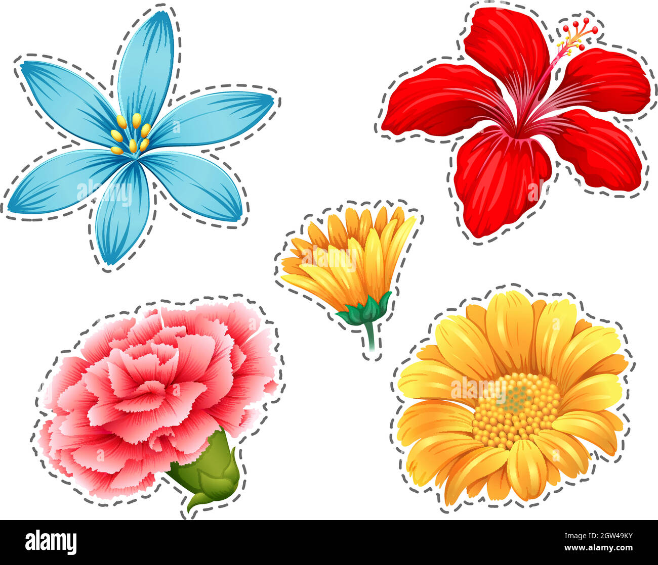 Sticker set with different types of flowers Stock Vector Image & Art ...