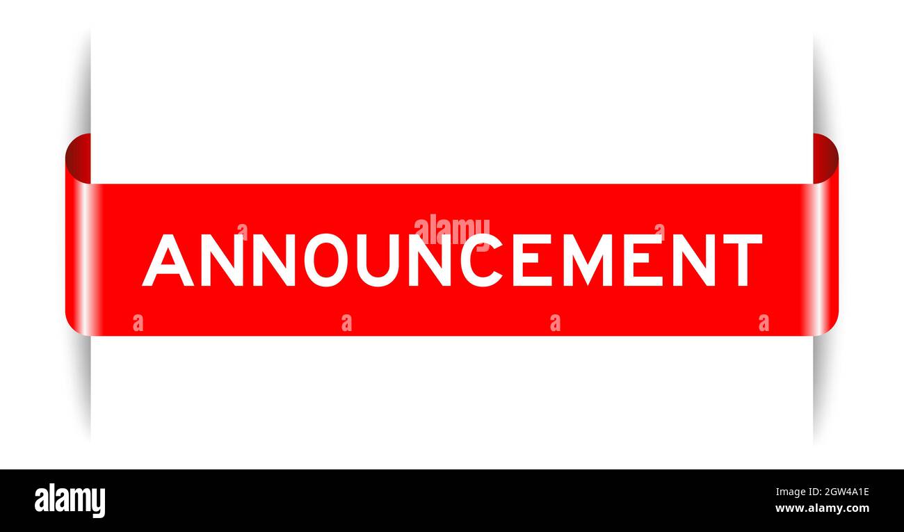 Red color inserted label banner with word announcement on white ...