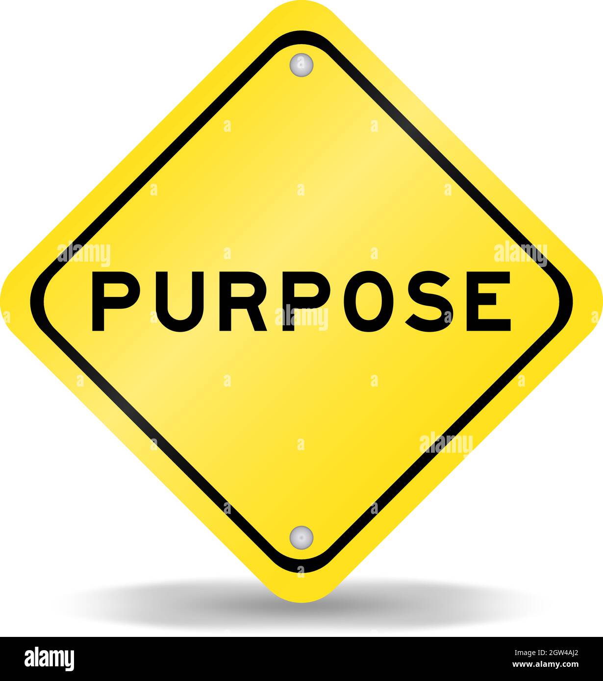 Yellow color transportation sign with word purpose on white background ...