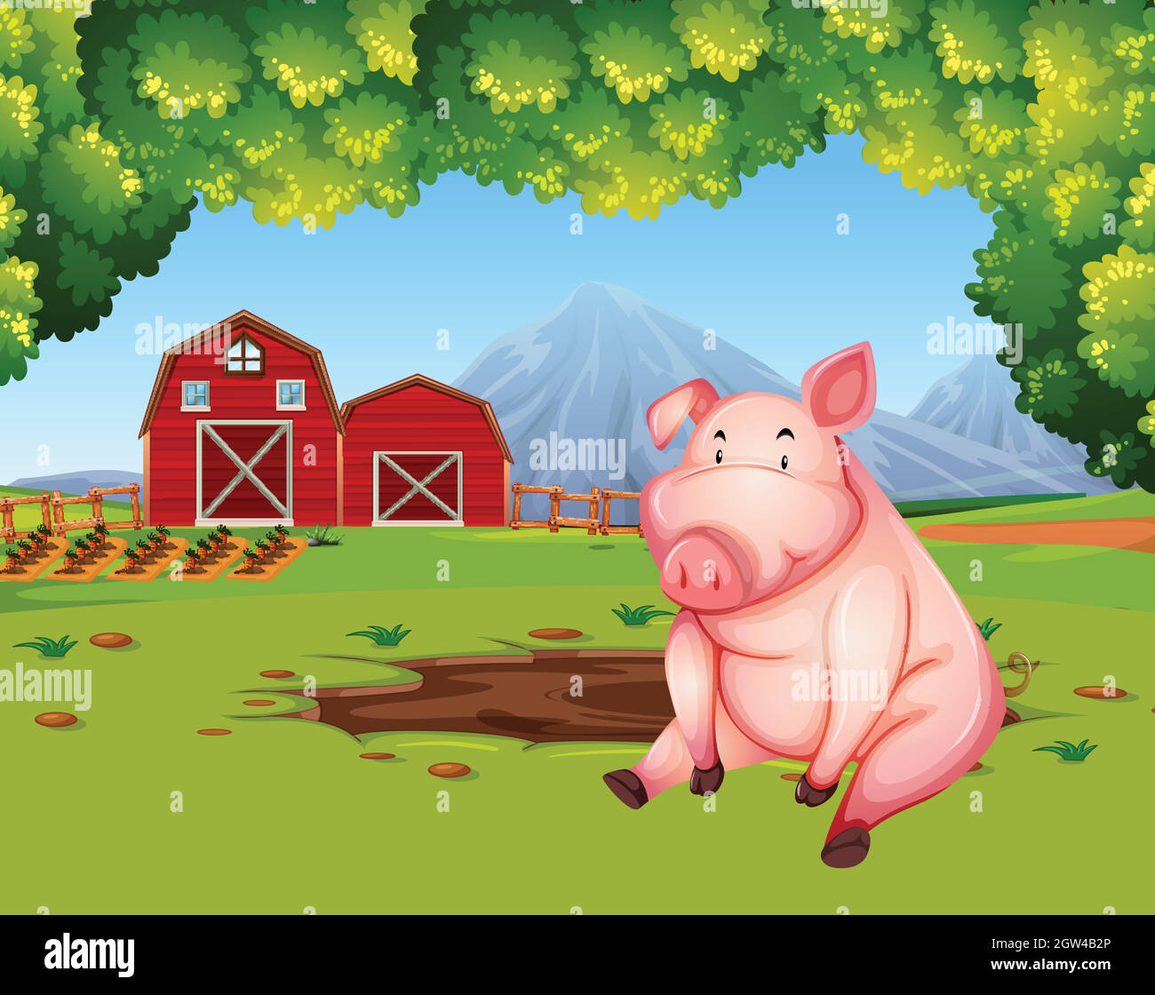 Pig at the farmland landscape Stock Vector Image & Art - Alamy