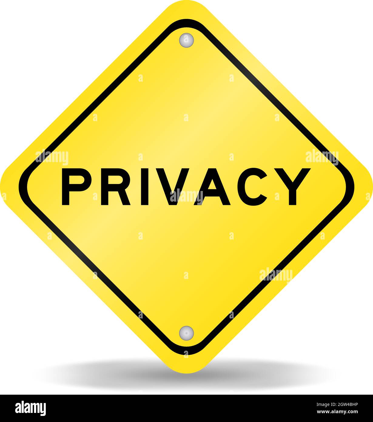 Yellow color transportation sign with word privacy on white background ...