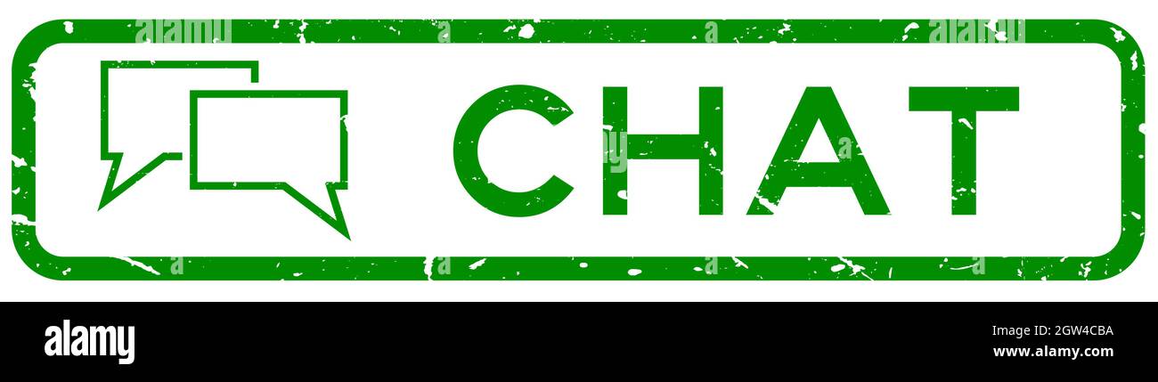 Grunge green chat word with speech communication icon square rubber ...