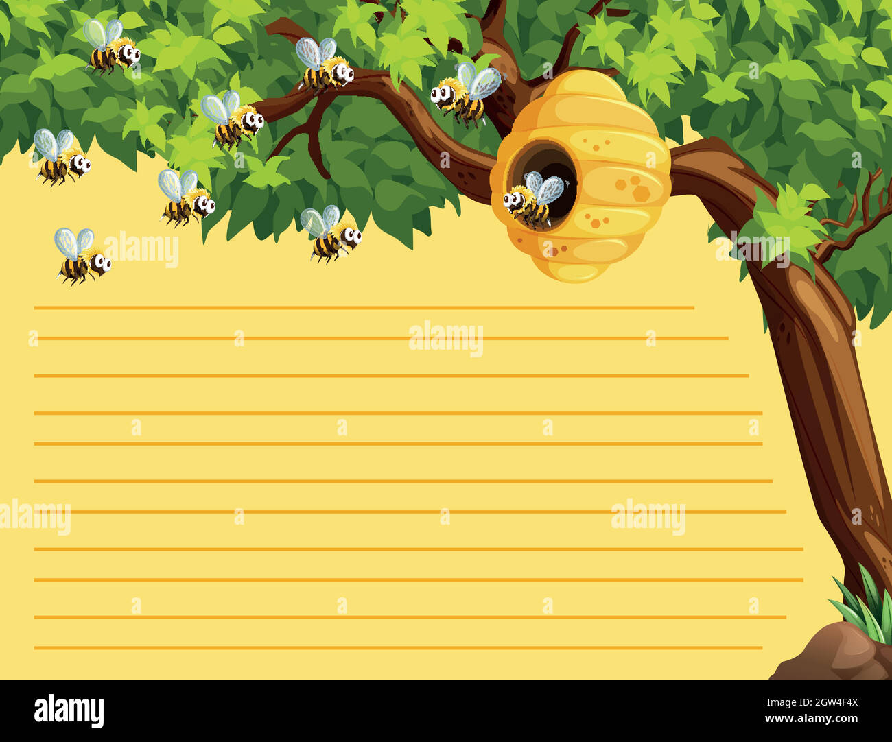 Line paper template witih bees flying Stock Vector Image & Art - Alamy