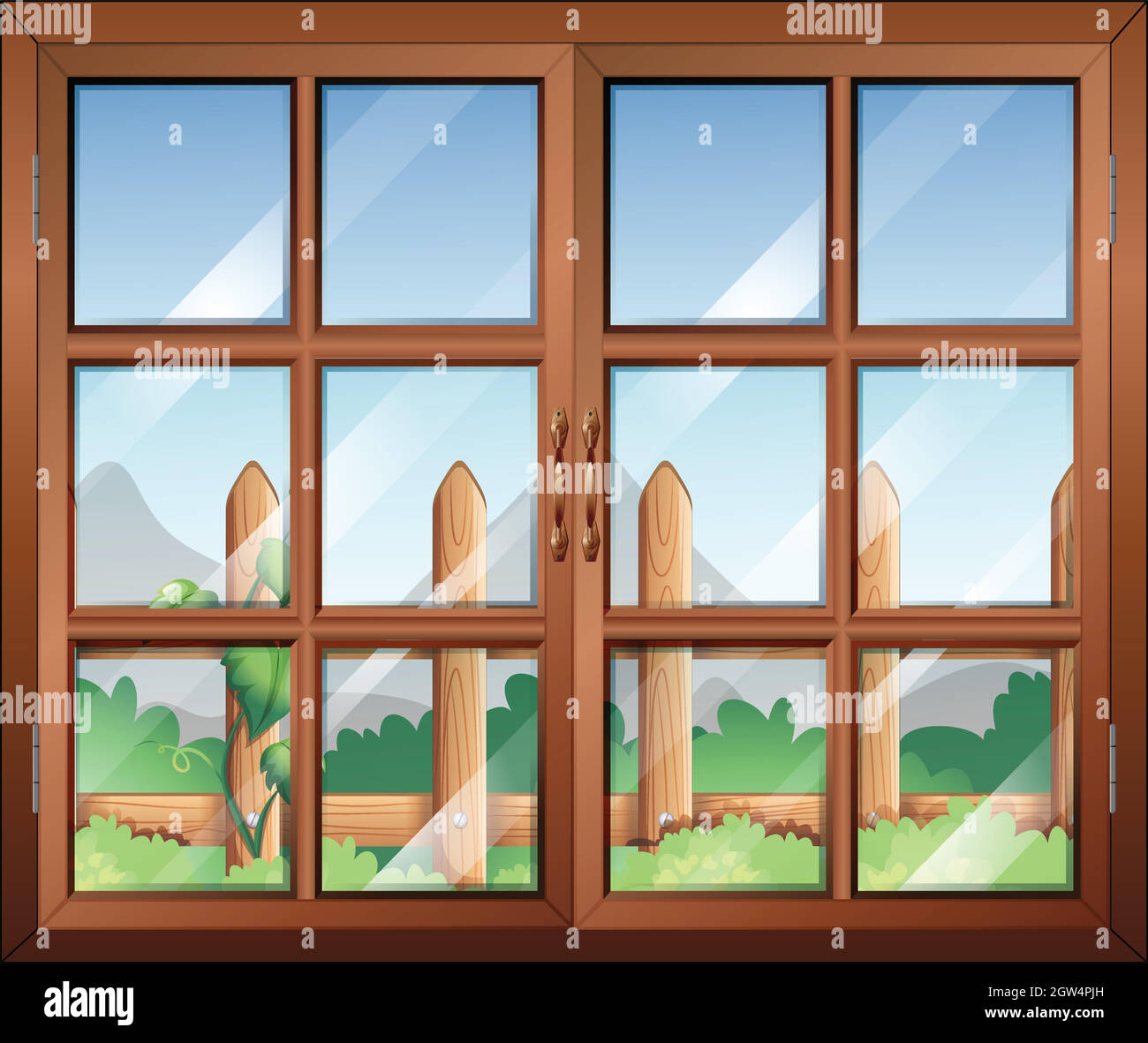 A closed window with a view of the fence at the yard Stock Vector Image ...