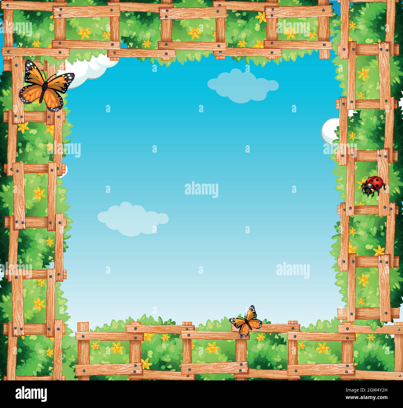 Border design with bush and butterflies Stock Vector Image & Art - Alamy