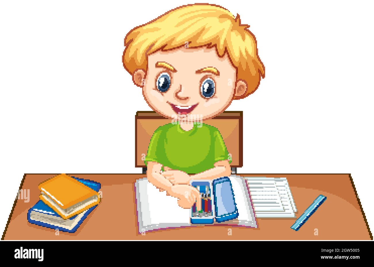 One happy boy doing homework on the desk Stock Vector Image & Art - Alamy