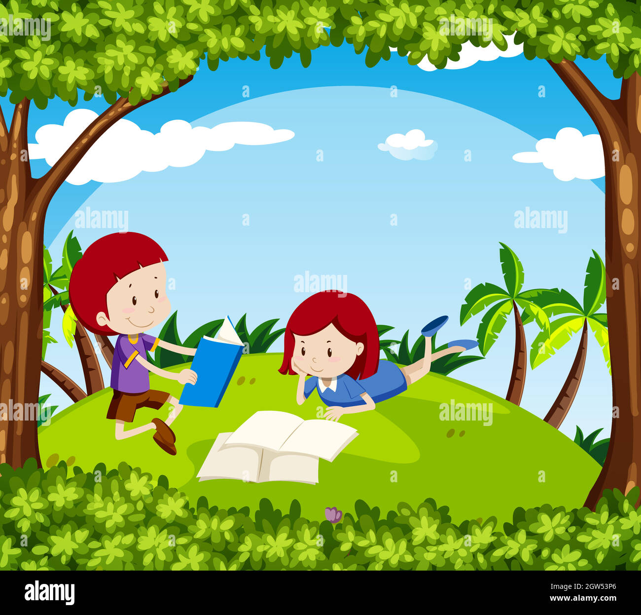 Book girl reading book outside Stock Vector Images - Alamy