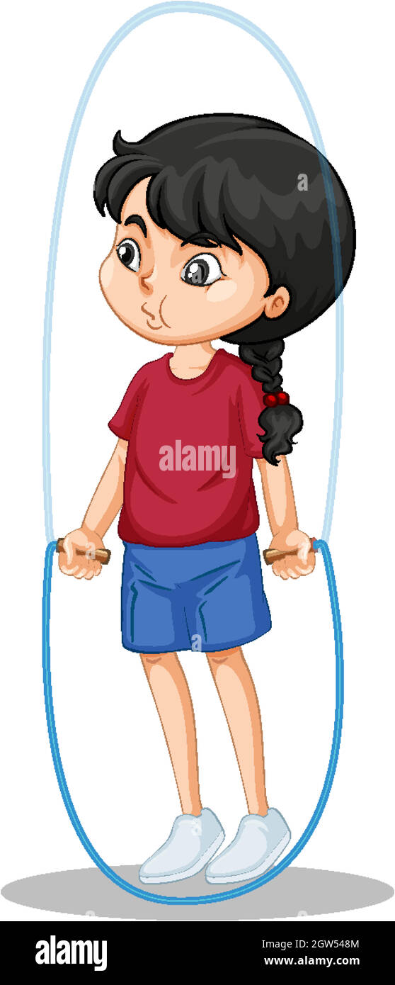 Cute girl jumping on rope cartoon character isolated Stock Vector Image ...