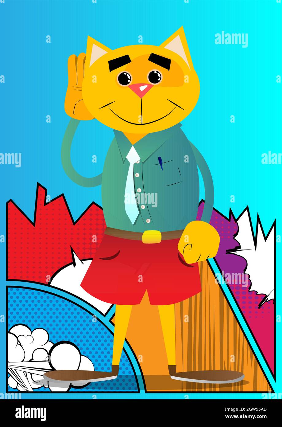 Cat Listening Cartoon