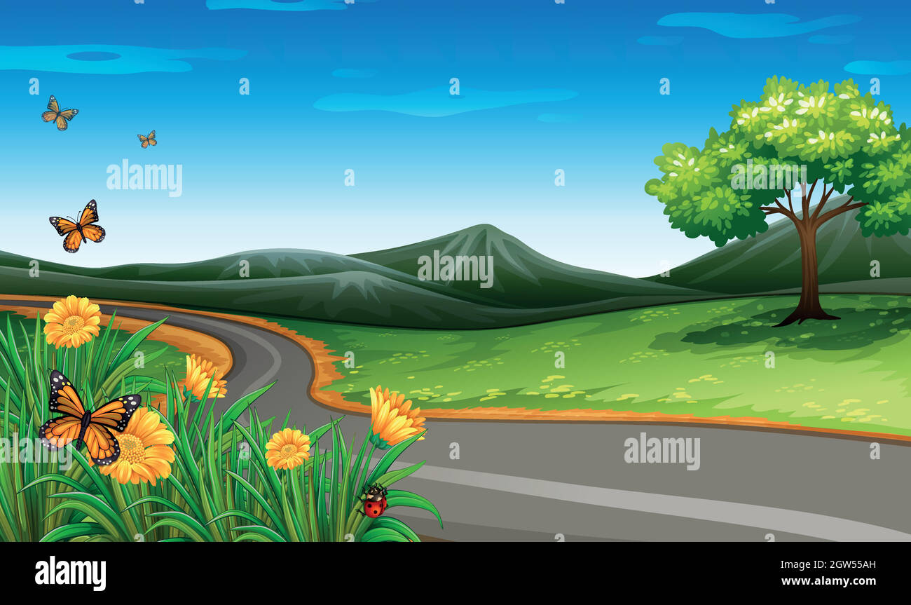 A narrow road under the clear blue sky Stock Vector Image & Art - Alamy