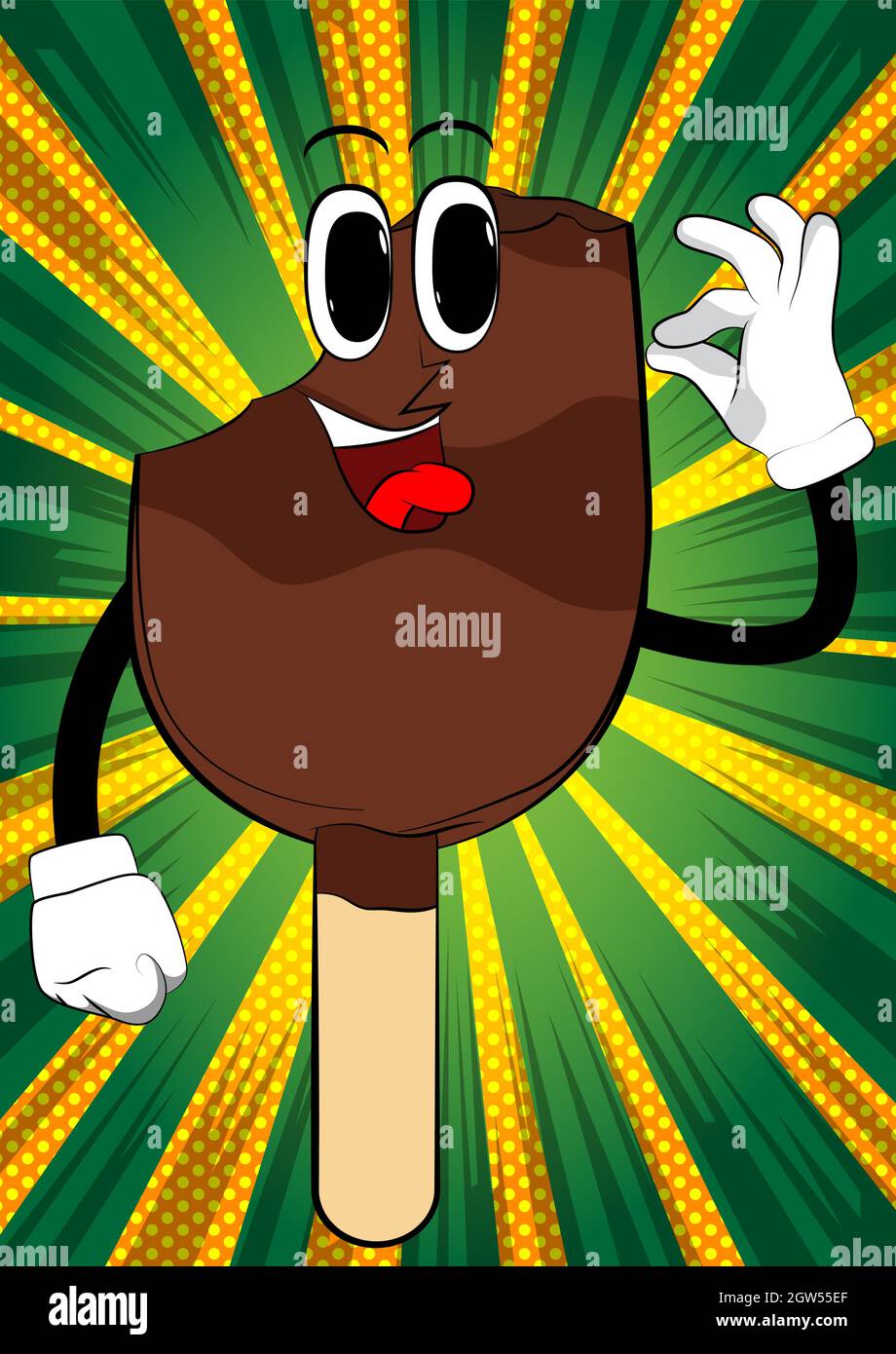 Ice Cream showing ok sign. Summer refreshment, sweet food as a cartoon ...