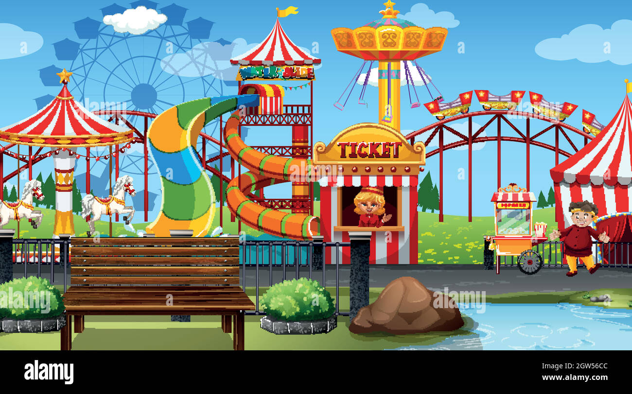 amusement park scene with rides Stock Vector Image & Art - Alamy