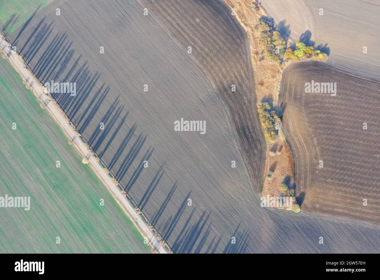 Aerial view of high quality soil in the field. Ready to grow crops ...