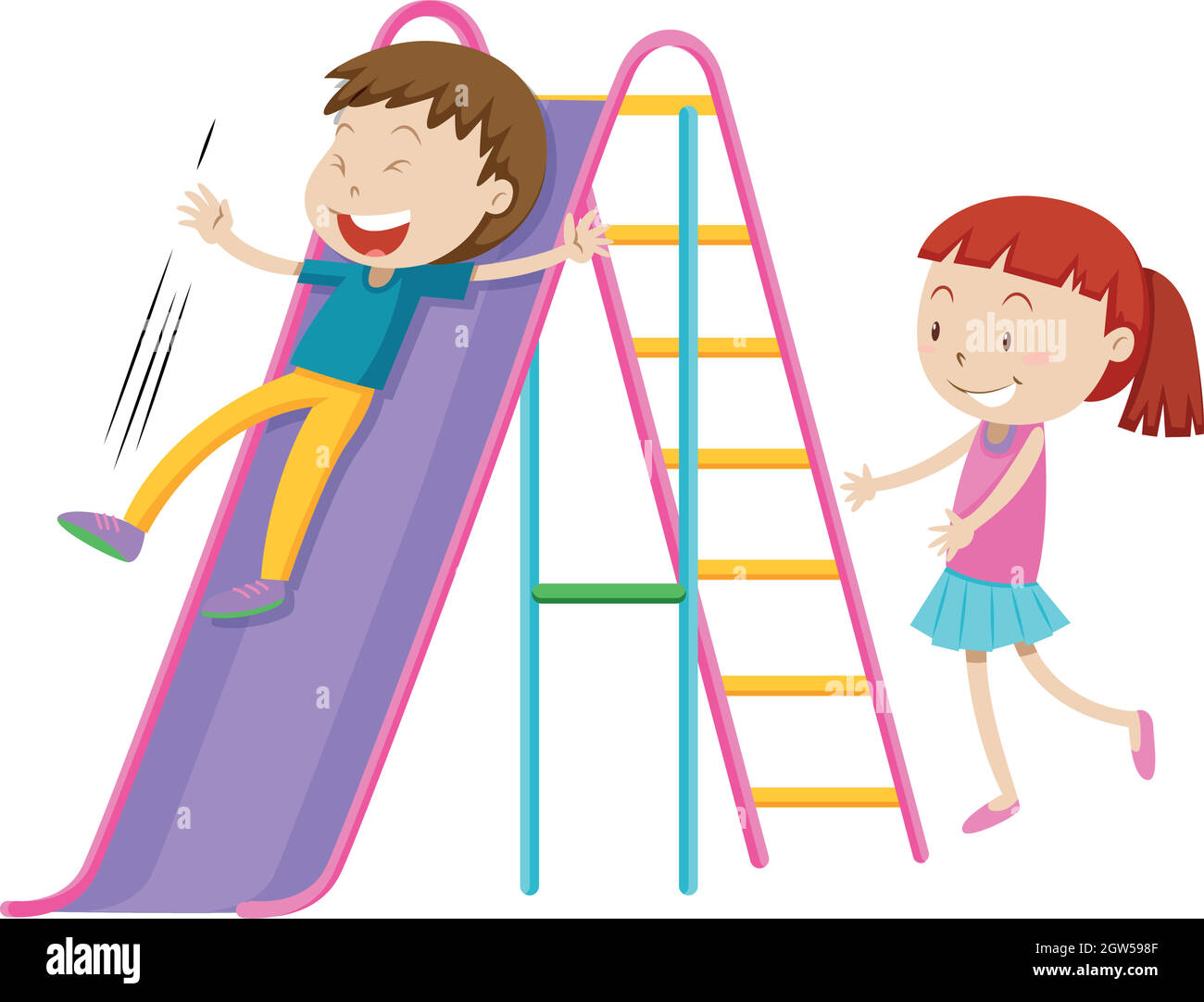 Boy and girl playing on the slide Stock Vector Image & Art - Alamy