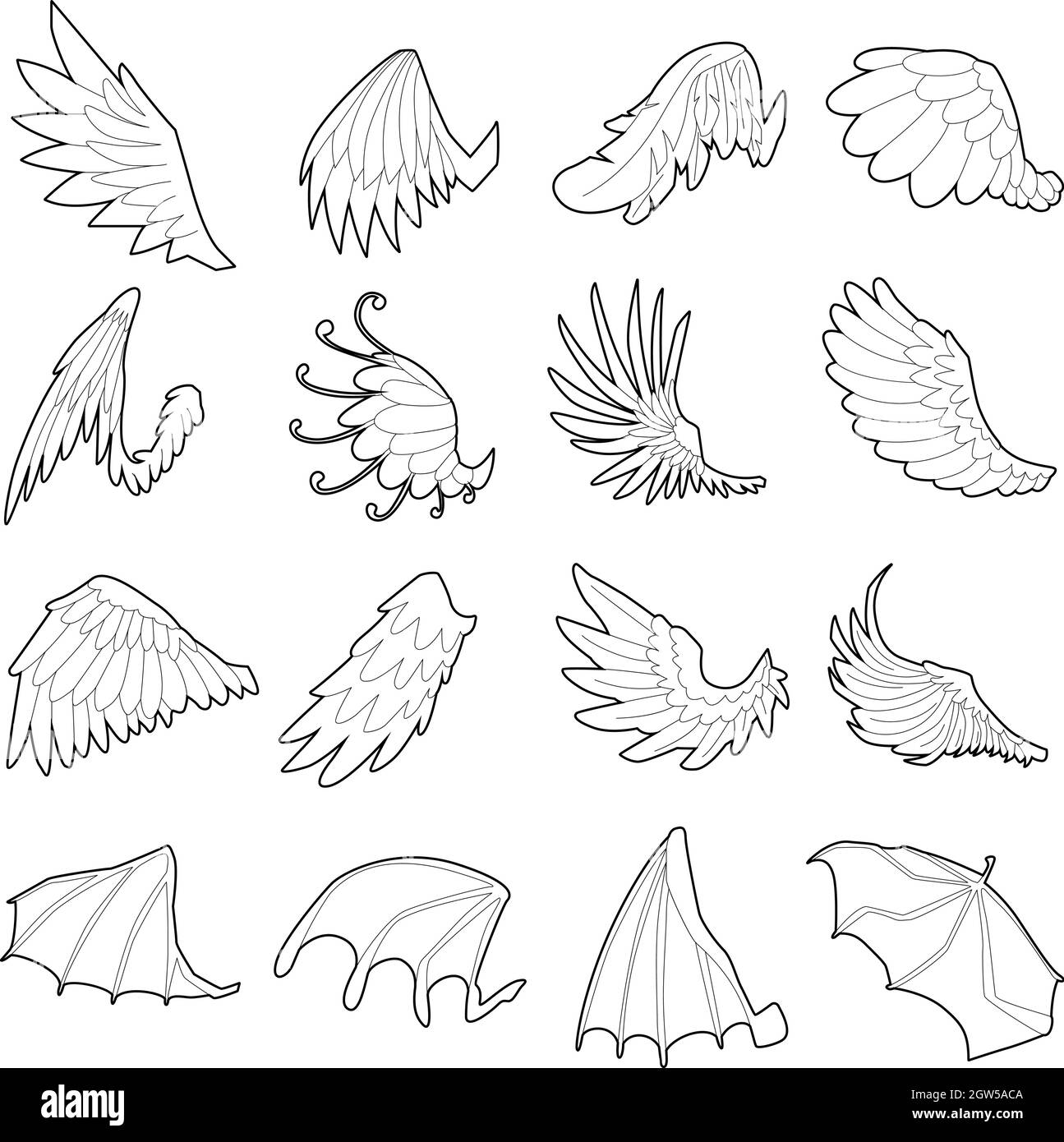 Angel bird wings set Black and White Stock Photos & Images - Alamy