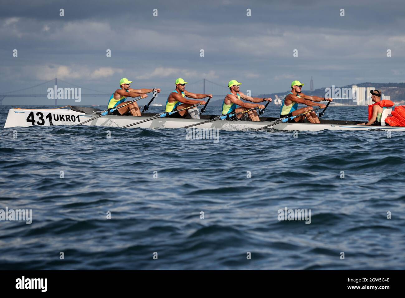 Oeiras. 2nd Oct, 2021. Ukrainian team compete during the World Rowing ...