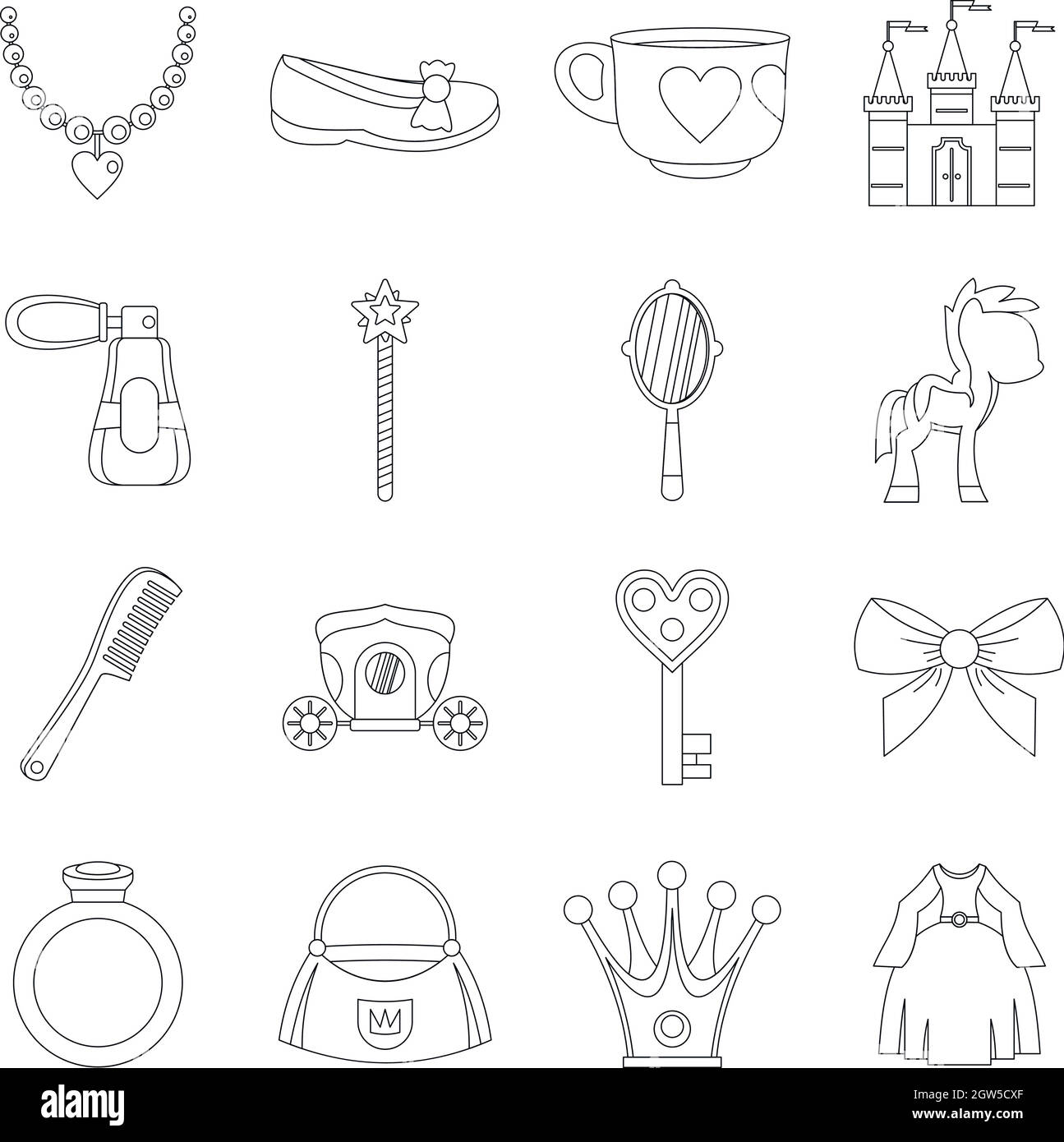 Doll princess items icons set, outline style Stock Vector Image & Art ...