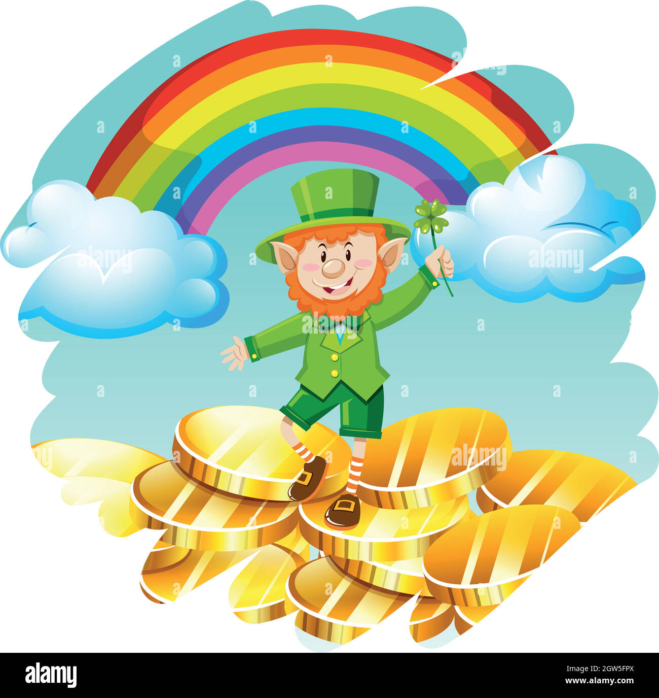 Leprechaun with golden coins and rainbow Stock Vector Image & Art - Alamy