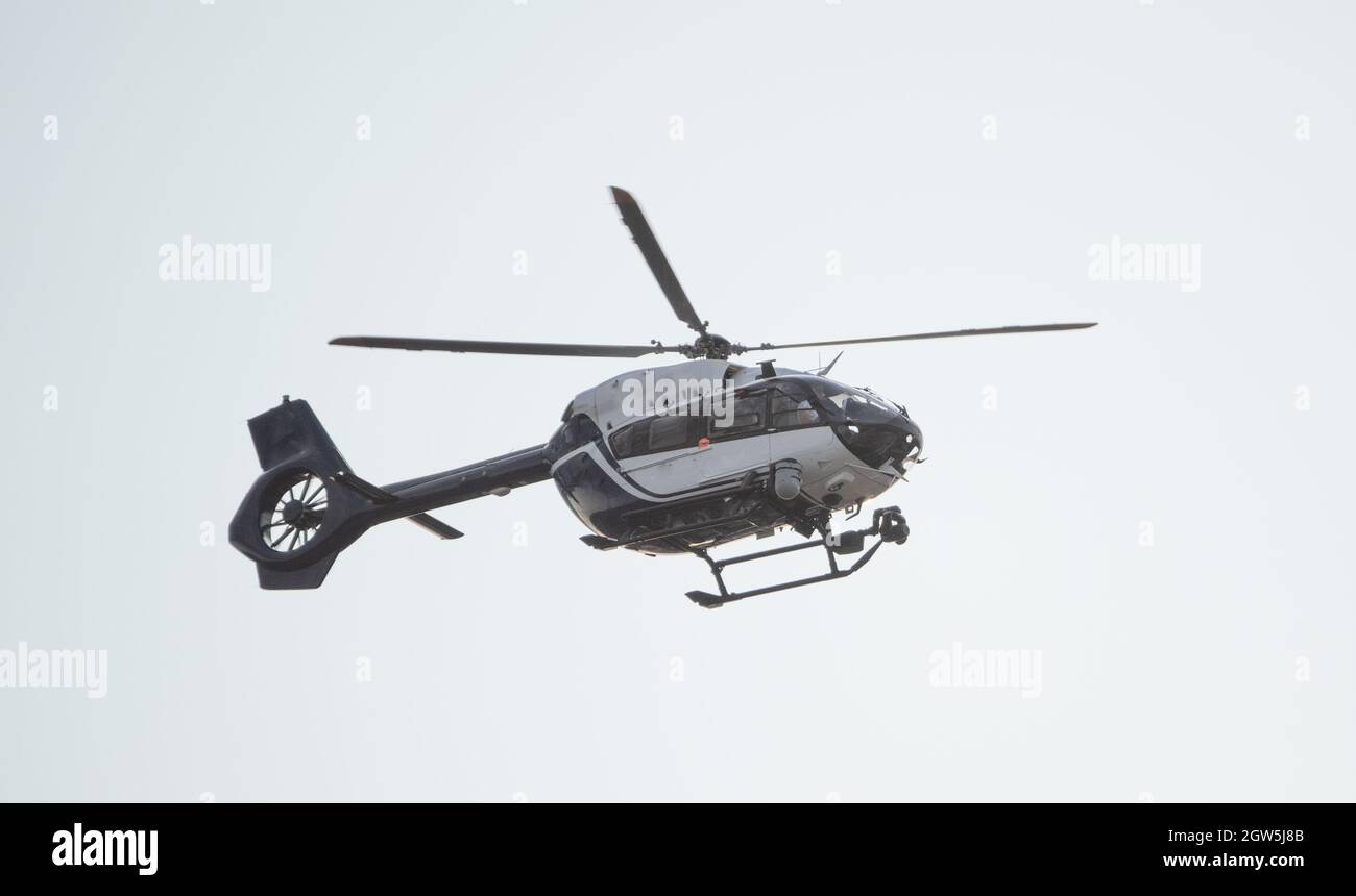 Modern police helicopter, with the latest equipment on board, against ...