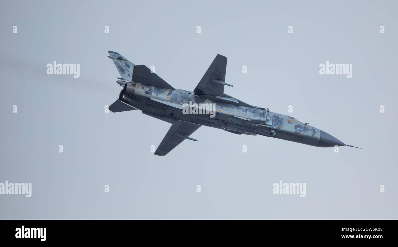 Modern military fighter of the latest generation with a variable swept ...