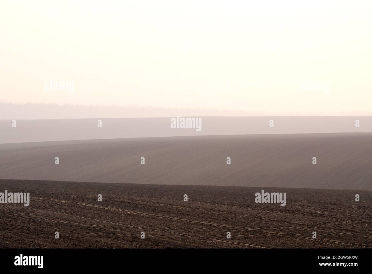 Cultivated lands with dark fertile moist chernozem for agricultural use ...