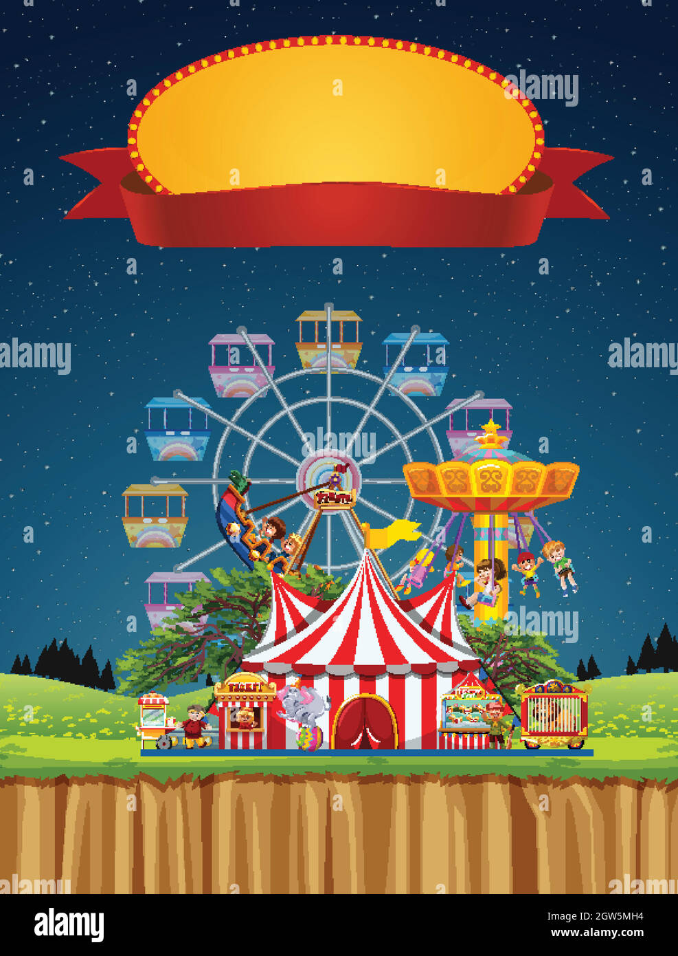 Circus scene with sign template in the sky Stock Vector Image & Art - Alamy